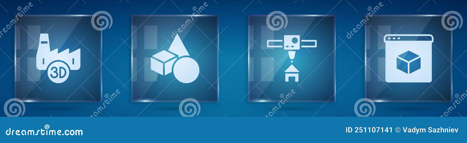 Set Printing House Industry, Basic Geometric Shapes, 3D Printer and ...