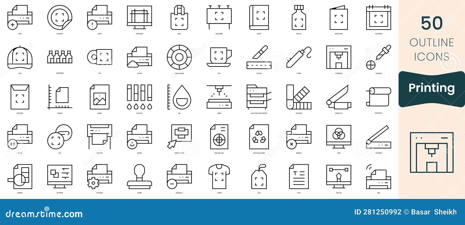 Set of Printing Icons. Thin Linear Style Icons Pack Stock Vector ...