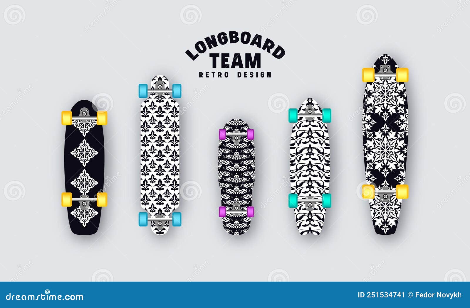 Set of Prints on Longboards in Retro Style Stock Vector - Illustration ...