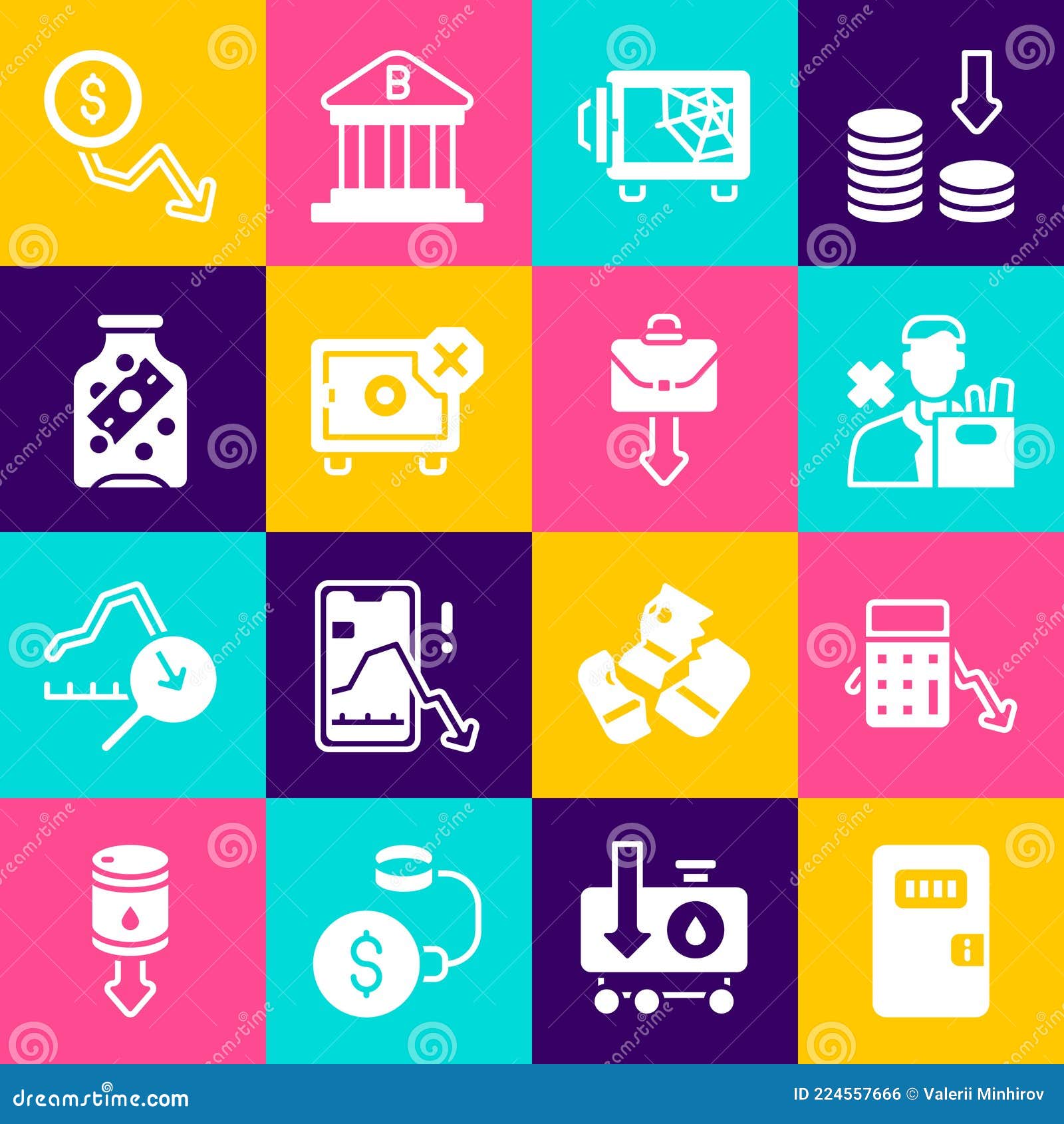 Set Prison Cell Door, Calculation of Expenses, Employee Dismissal, Safe, Glass Money Jar with ...