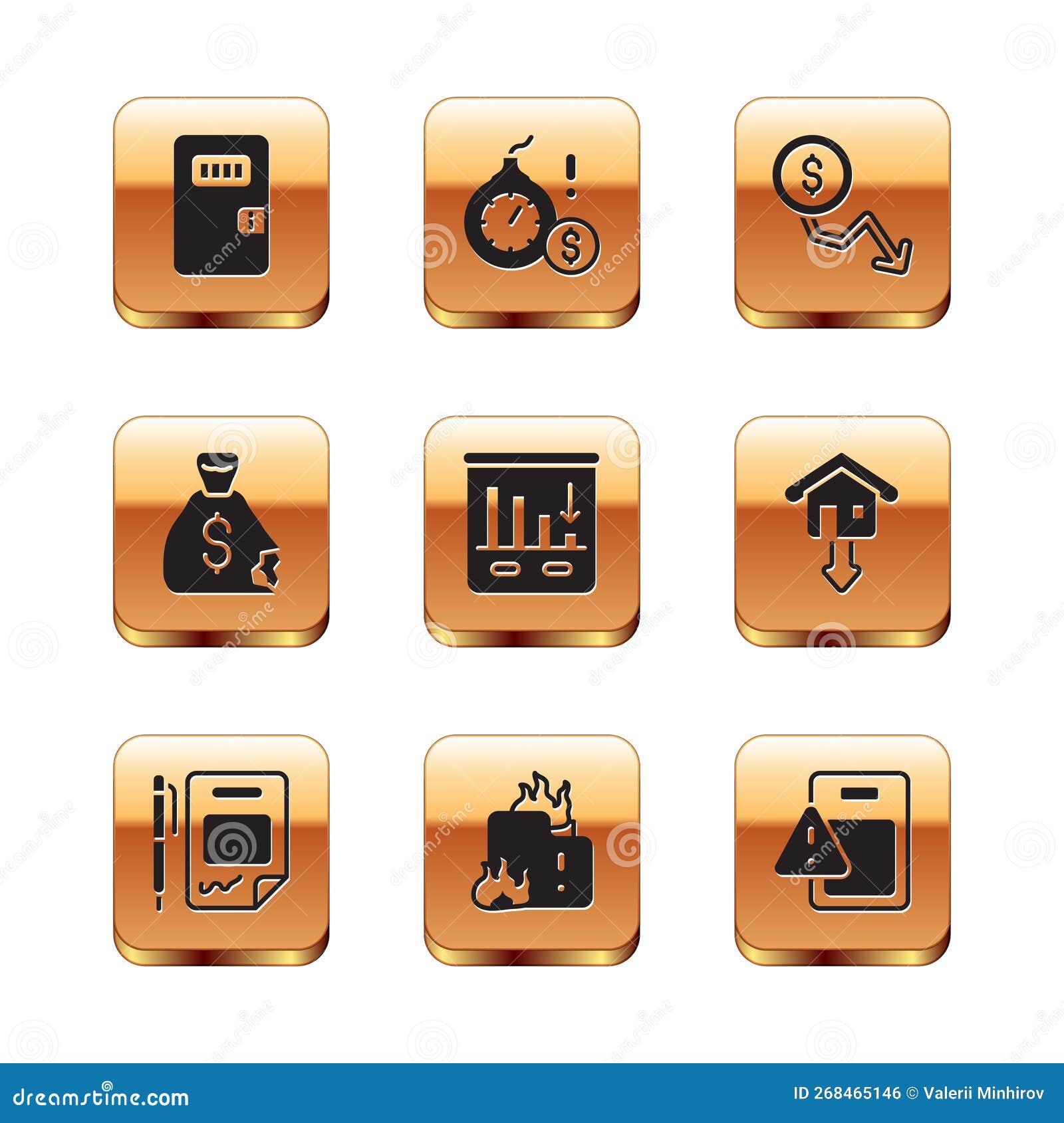 Set Prison Cell Door, Contract Money and Pen, Fire in Burning House, Pie Chart Infographic ...