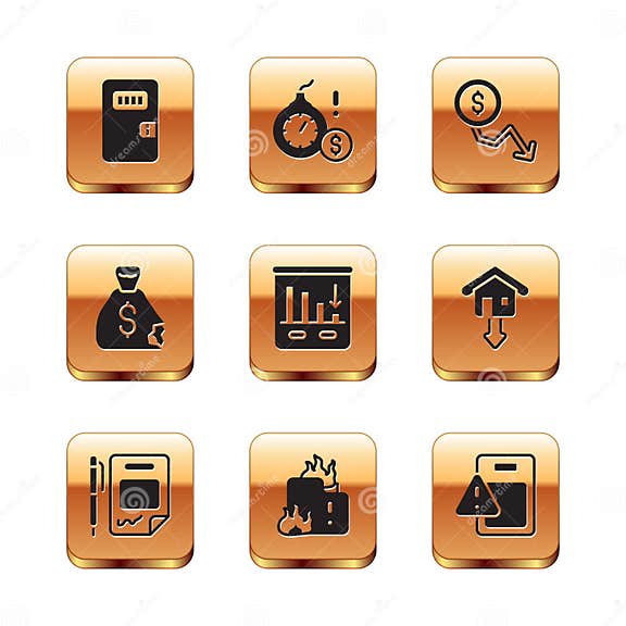 Set Prison Cell Door, Contract Money and Pen, Fire in Burning House, Pie Chart Infographic ...