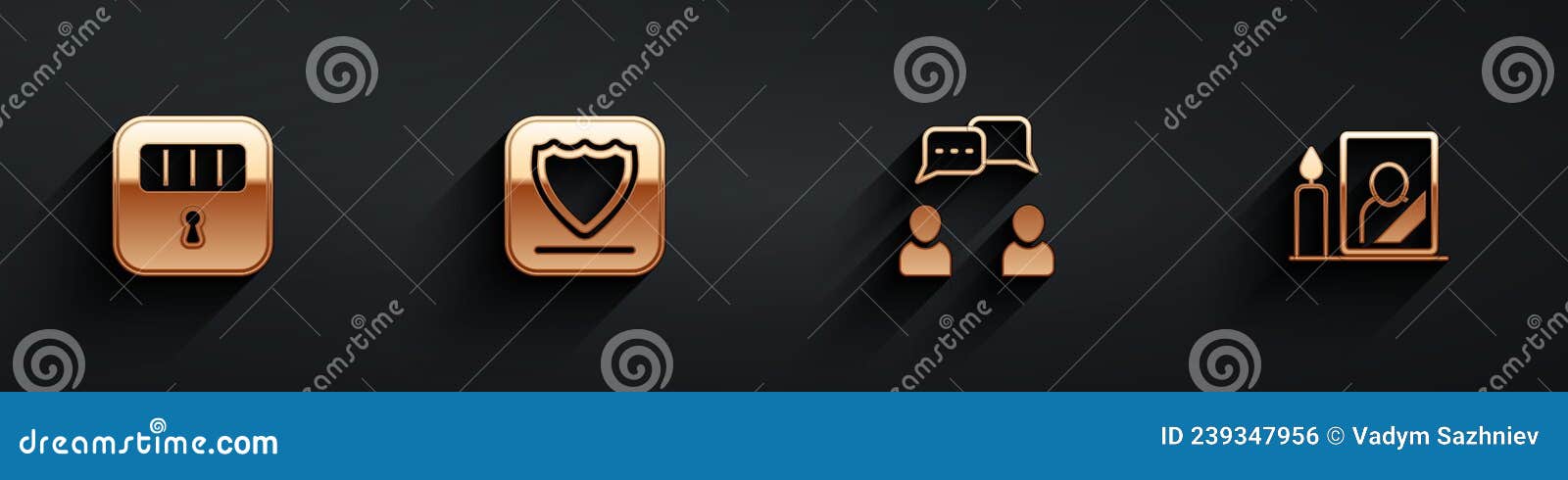 Set Prison Cell Door, Shield, Speech Bubble Chat And Mourning Photo ...