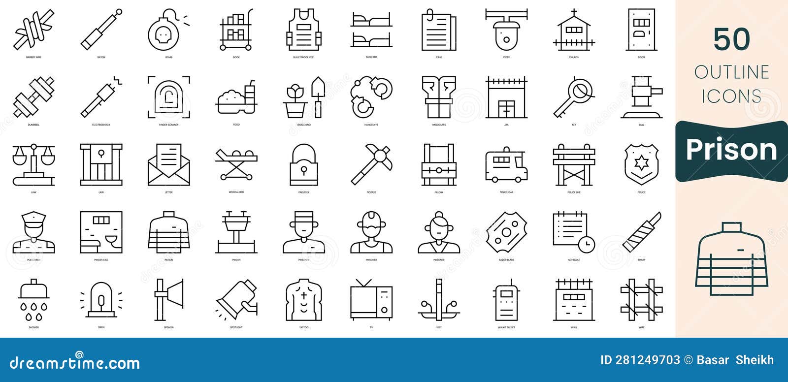 Set of Prison Icons. Thin Linear Style Icons Pack Stock Vector ...