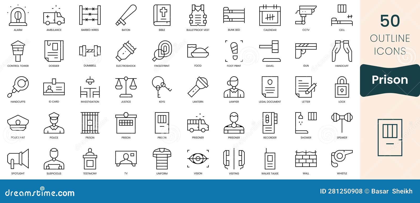 Set of Prison Icons. Thin Linear Style Icons Pack Stock Vector ...