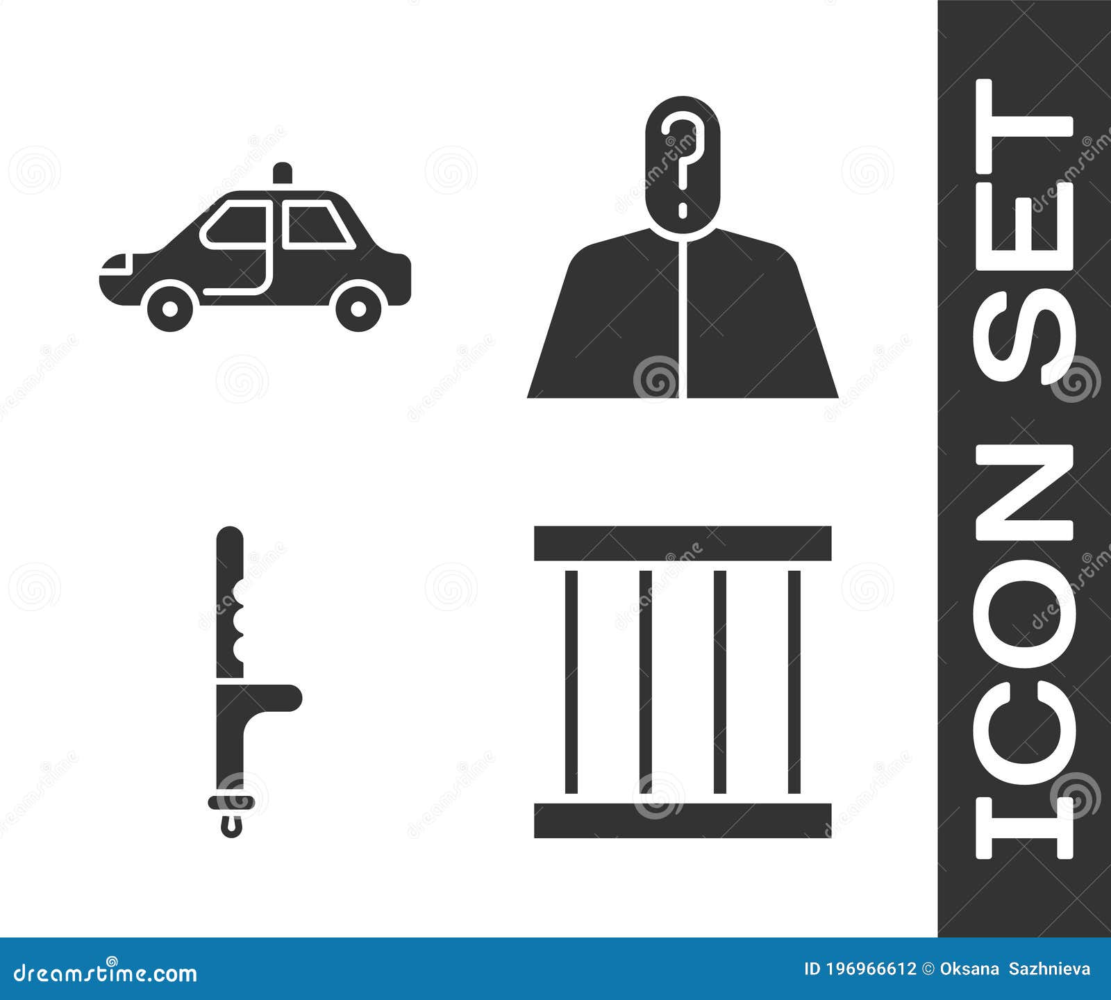 Set Prison Window, Police Car and Flasher, Police Rubber Baton and ...