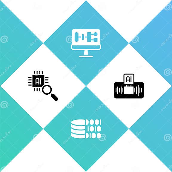 Set Processor CPU, Binary Code, Algorithm and Artificial Intelligence AI Icon. Vector Stock ...