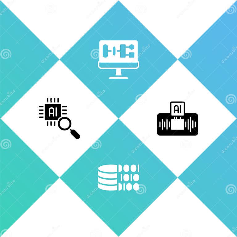 Set Processor CPU, Binary Code, Algorithm and Artificial Intelligence AI Icon. Vector Stock ...
