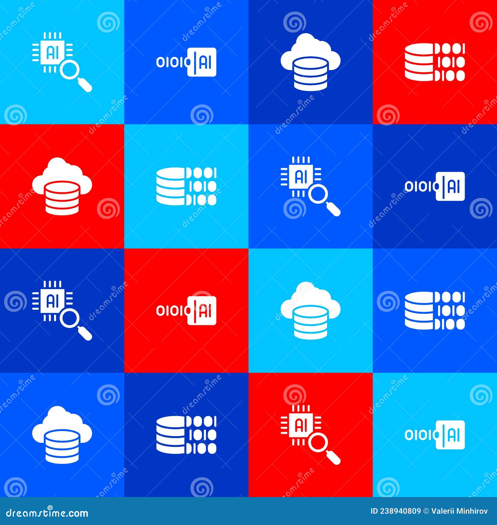 Set Processor Cpu Binary Code Cloud Database And Icon Vector Stock Vector Illustration Of