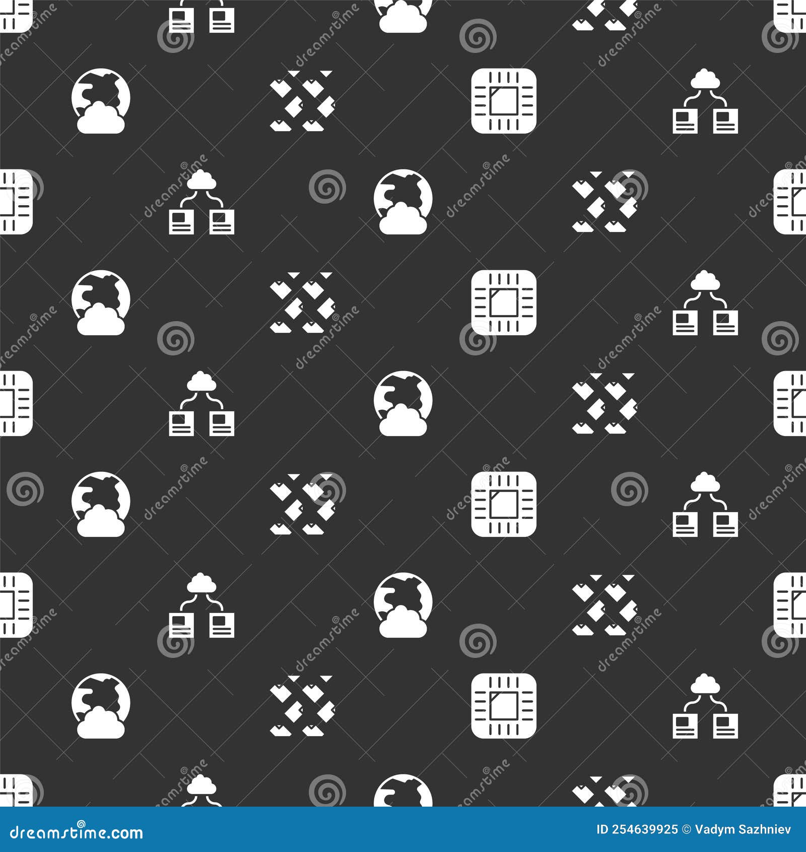 Set Processor With Cpu Cloud Technology Data Transfer Social Network And Data Stream On