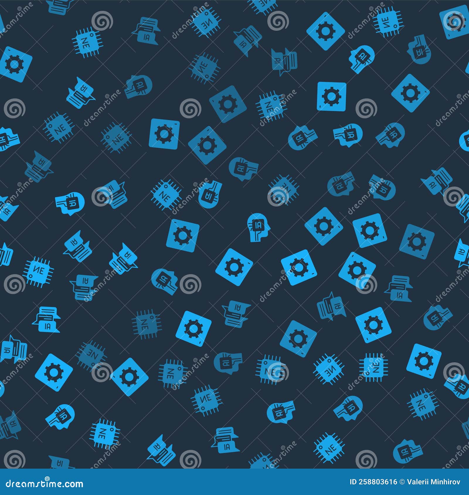 Set Processor Cpu Computer Api Interface Humanoid Robot And Chat On Seamless Pattern Vector