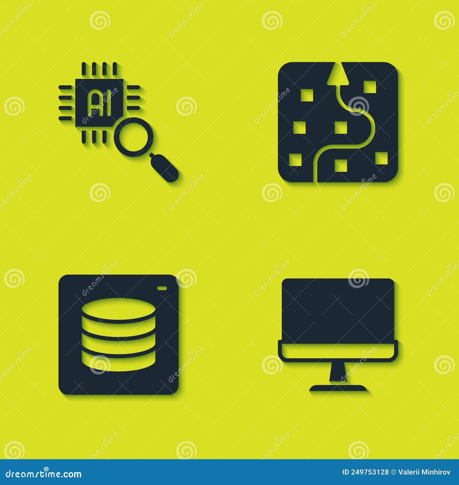 Set Processor CPU, Computer Monitor, Server, Data and Neural Network ... Set Processor CPU, Computer Monitor, Server, Data and Neural Network ...