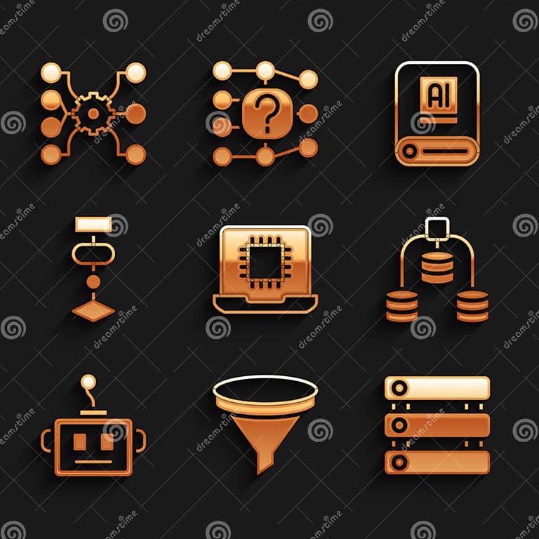 Set Processor CPU, Funnel Filter, Server, Data, Artificial Intelligence Robot, Algorithm, AI and ...