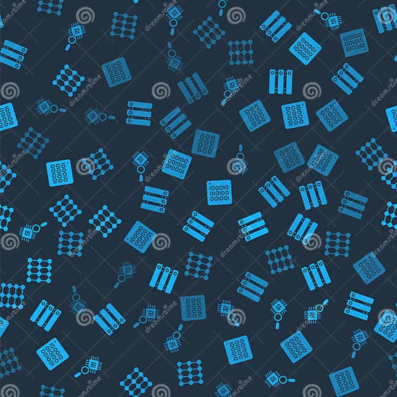 Set Processor CPU, Server, Data, Binary Code and Neural Network on Seamless Pattern. Vector ...