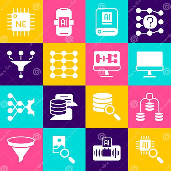 Set Processor CPU, Server, Data, Computer Monitor, Artificial Intelligence AI, Neural Network ...