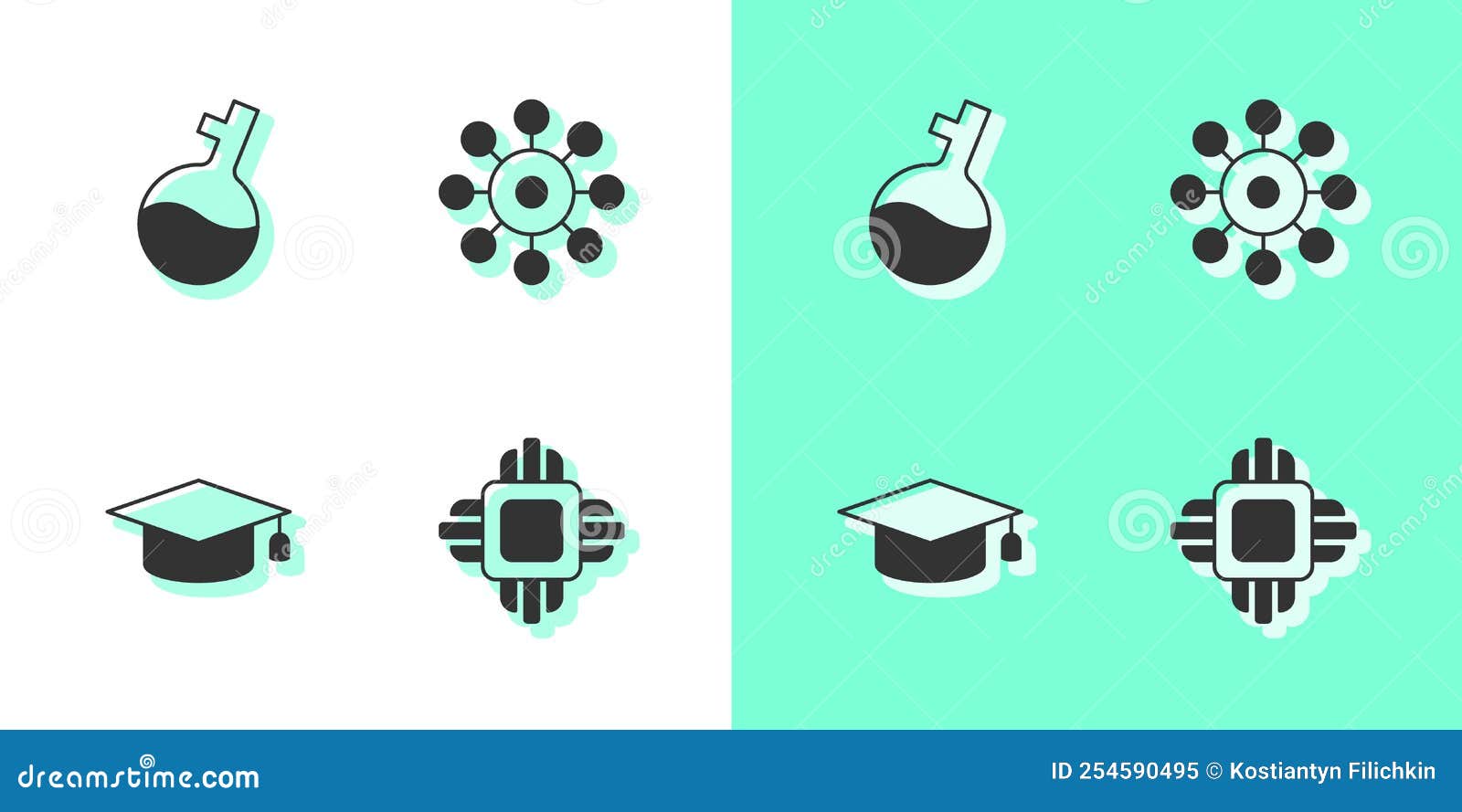 Set Processor CPU, Test Tube, Graduation Cap and Virus Icon. Vector ... Set Processor CPU, Test Tube, Graduation Cap and Virus Icon. Vector ...