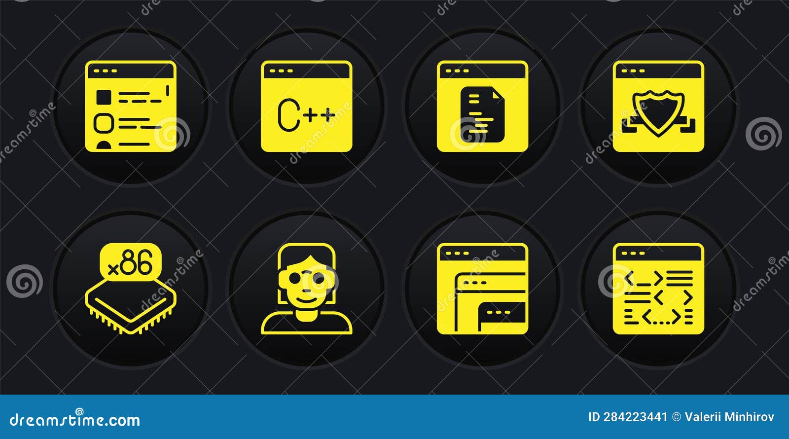 Set Processor With Microcircuits Cpu Browser Shield Hacker Coder Software And Files Icon