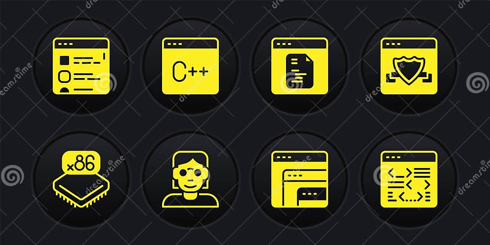 Set Processor With Microcircuits Cpu Browser Shield Hacker Coder Software And Files Icon