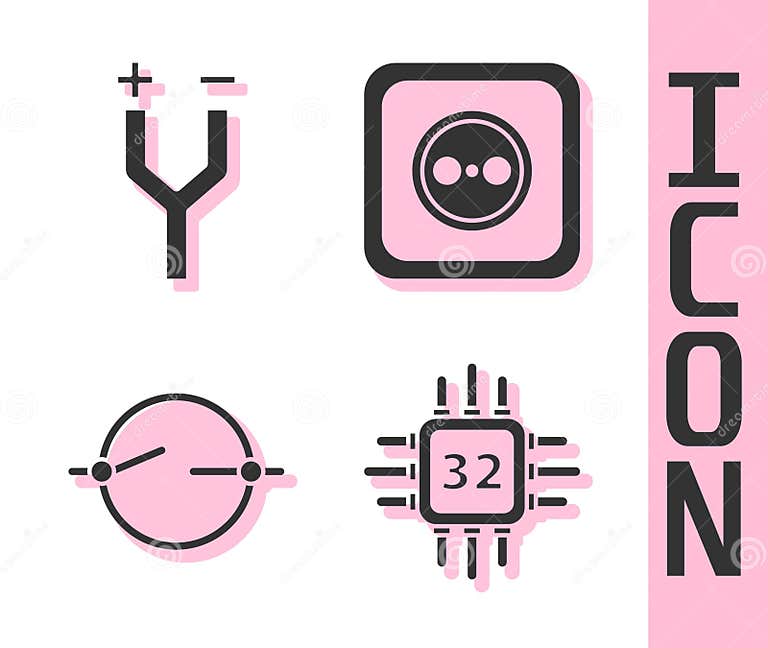 Set Processor with Microcircuits CPU, Electric Cable, Electric Circuit Scheme and Electrical ...