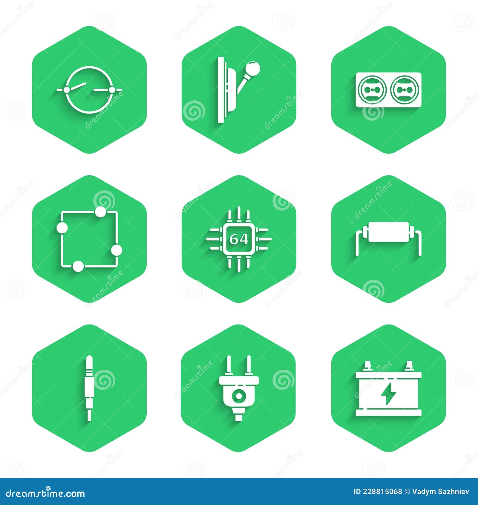Set Processor with Microcircuits CPU, Electric Plug, Car Battery ...