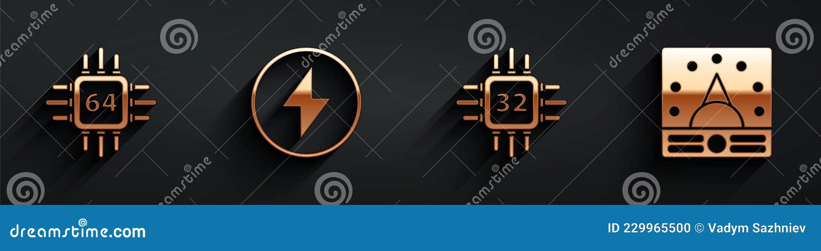 Set Processor with Microcircuits CPU, Lightning Bolt, Processor with Microcircuits CPU and ...