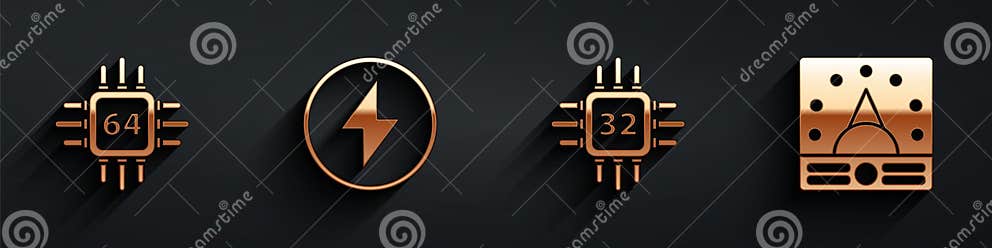 Set Processor With Microcircuits Cpu Lightning Bolt Processor With Microcircuits Cpu And