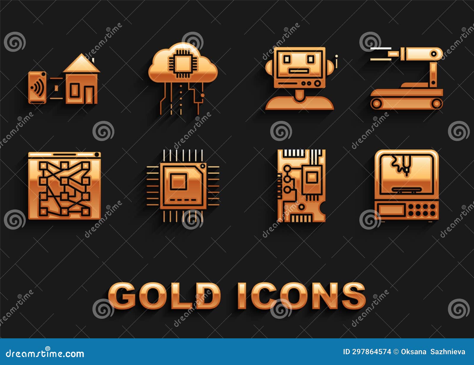 Set Processor with Microcircuits CPU, Robot, 3D Printer, Electronic Computer Components ...