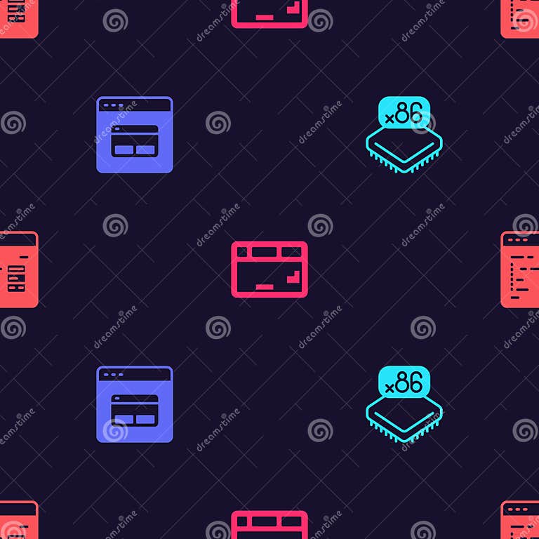 Set Processor with Microcircuits CPU, Search Engine, Keyboard and Software on Seamless Pattern ...