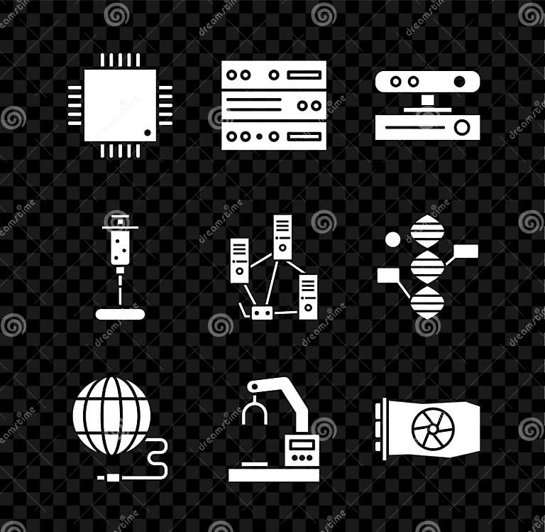 Set Processor With Microcircuits Cpu Server Data Web Hosting Motion Sensor Social Network