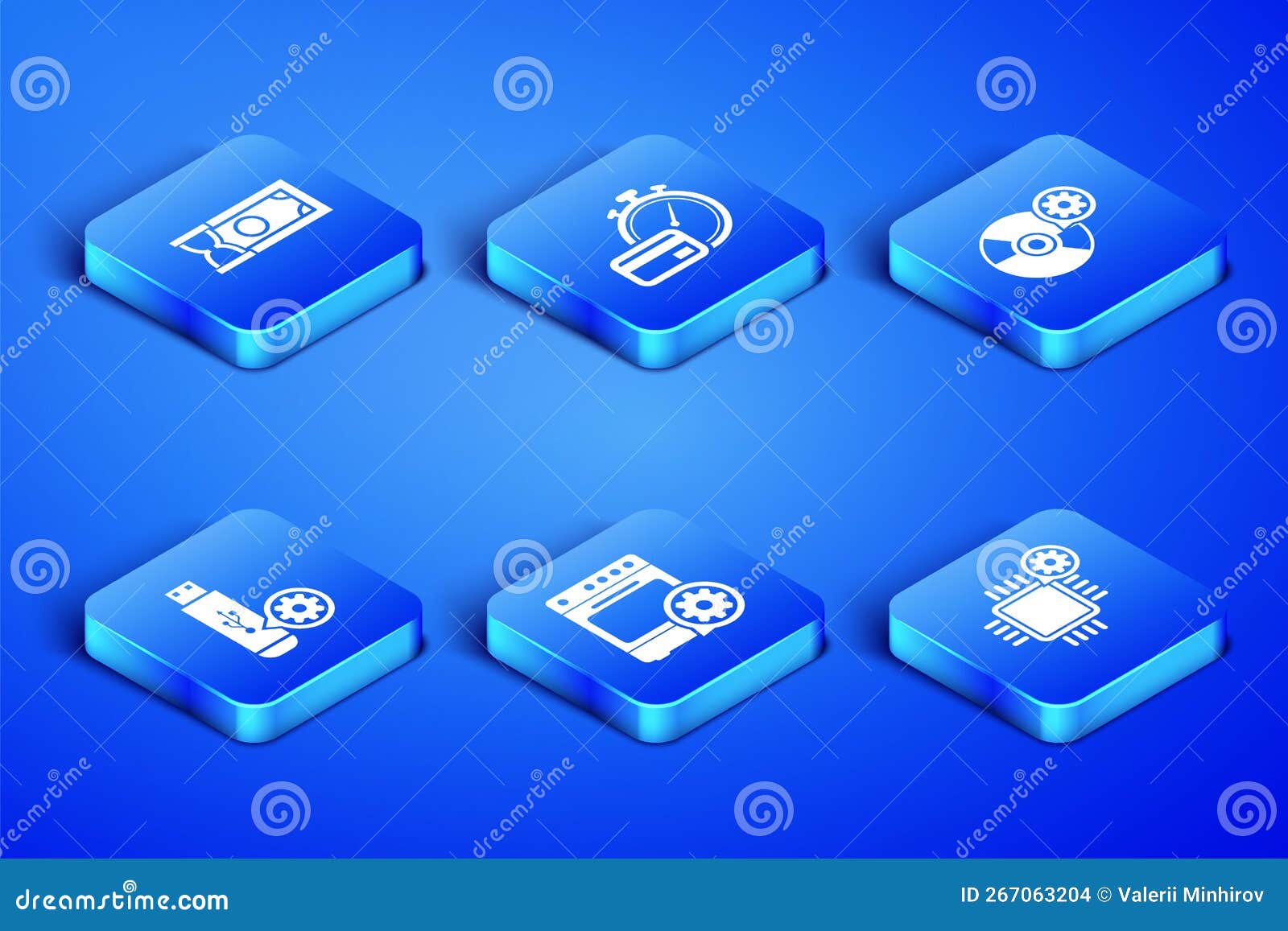 Set Processor Setting Fast Payments Oven Usb Flash Drive And Cd Dvd Disk Icon Vector Stock