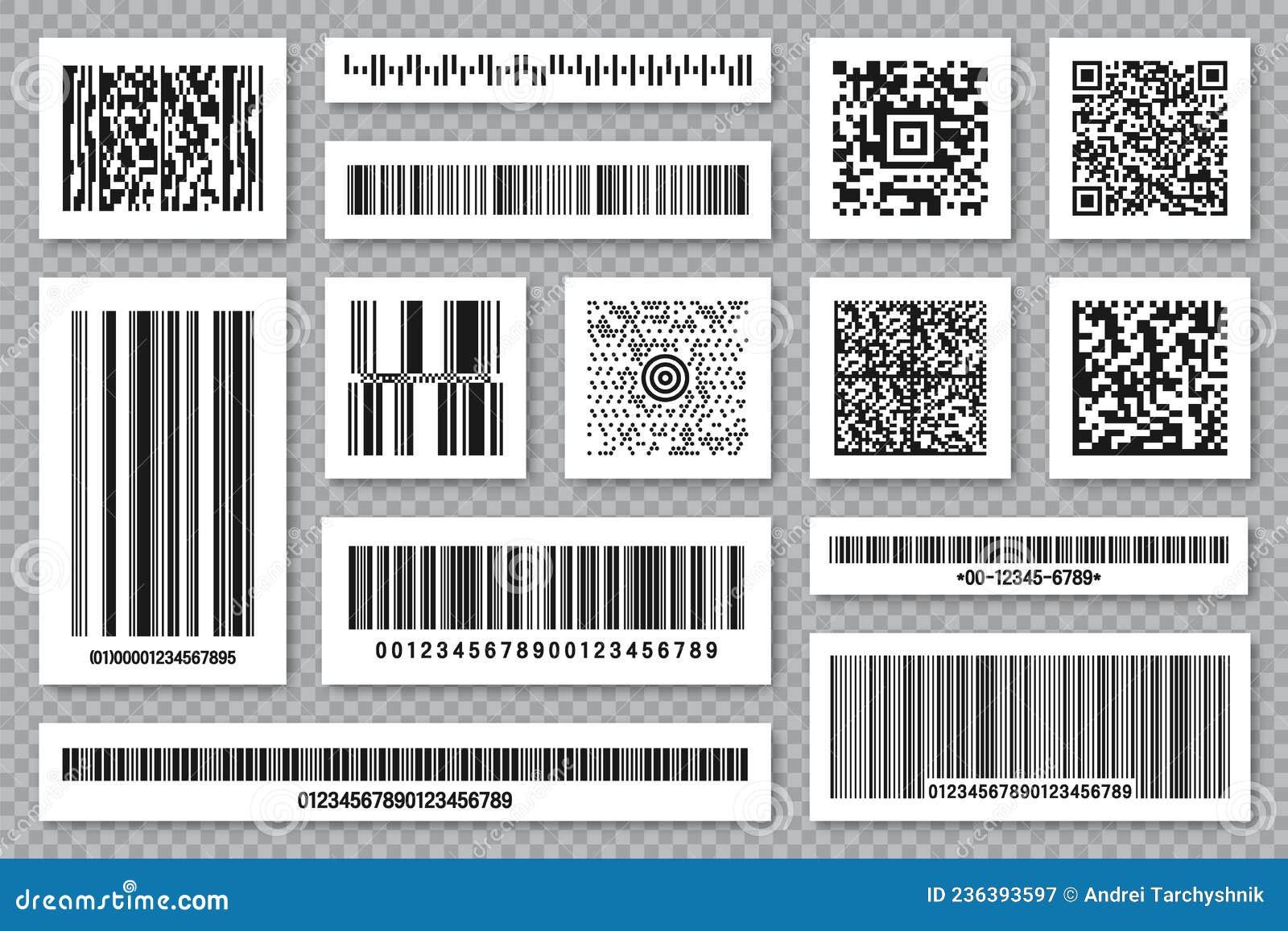 Set of Product Barcodes and QR Codes. Identification Tracking Code ...