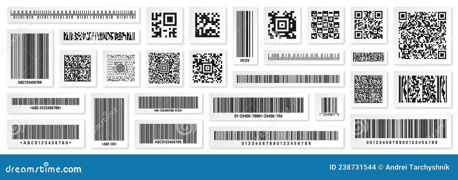 Set of Product Barcodes and QR Codes. Identification Tracking Code ...