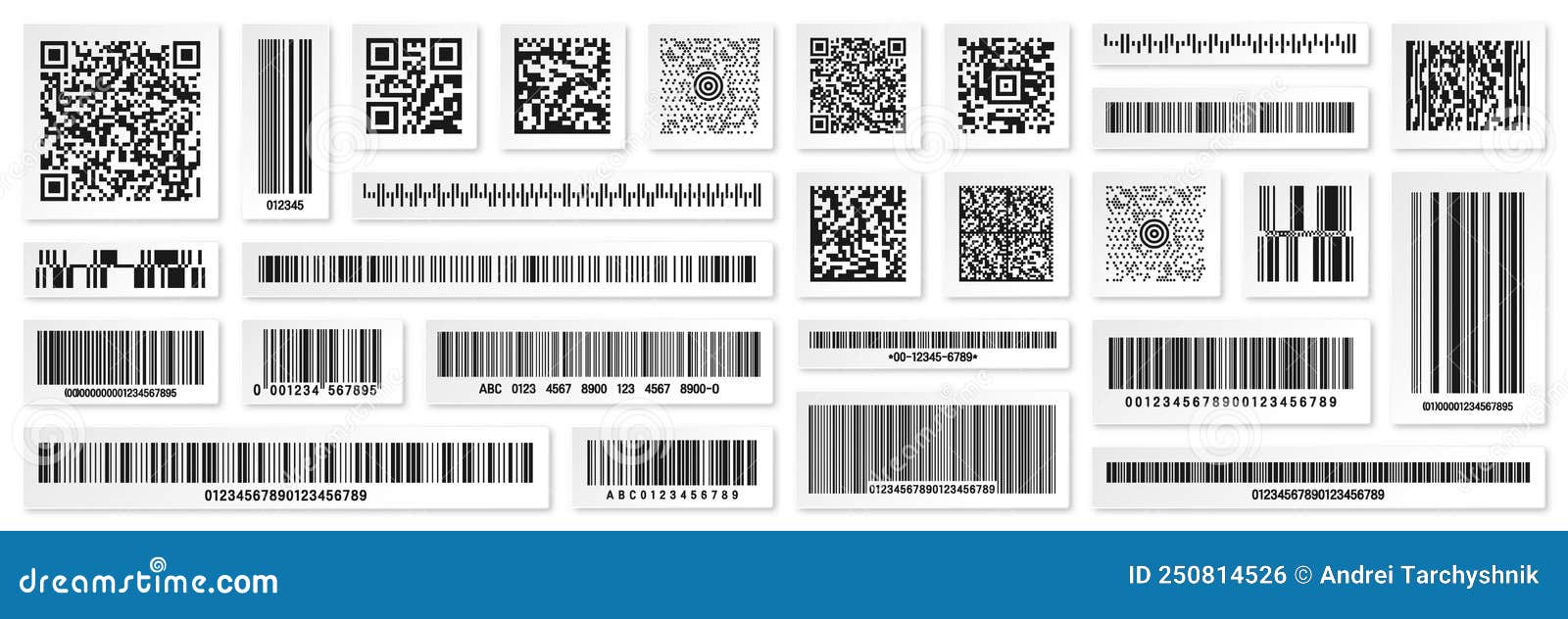 Set of Product Barcodes and QR Codes. Identification Tracking Code ...