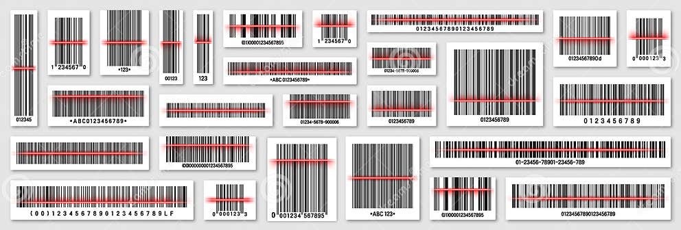 Set of Product Barcodes with Red Scanning Line. Identification Tracking ...