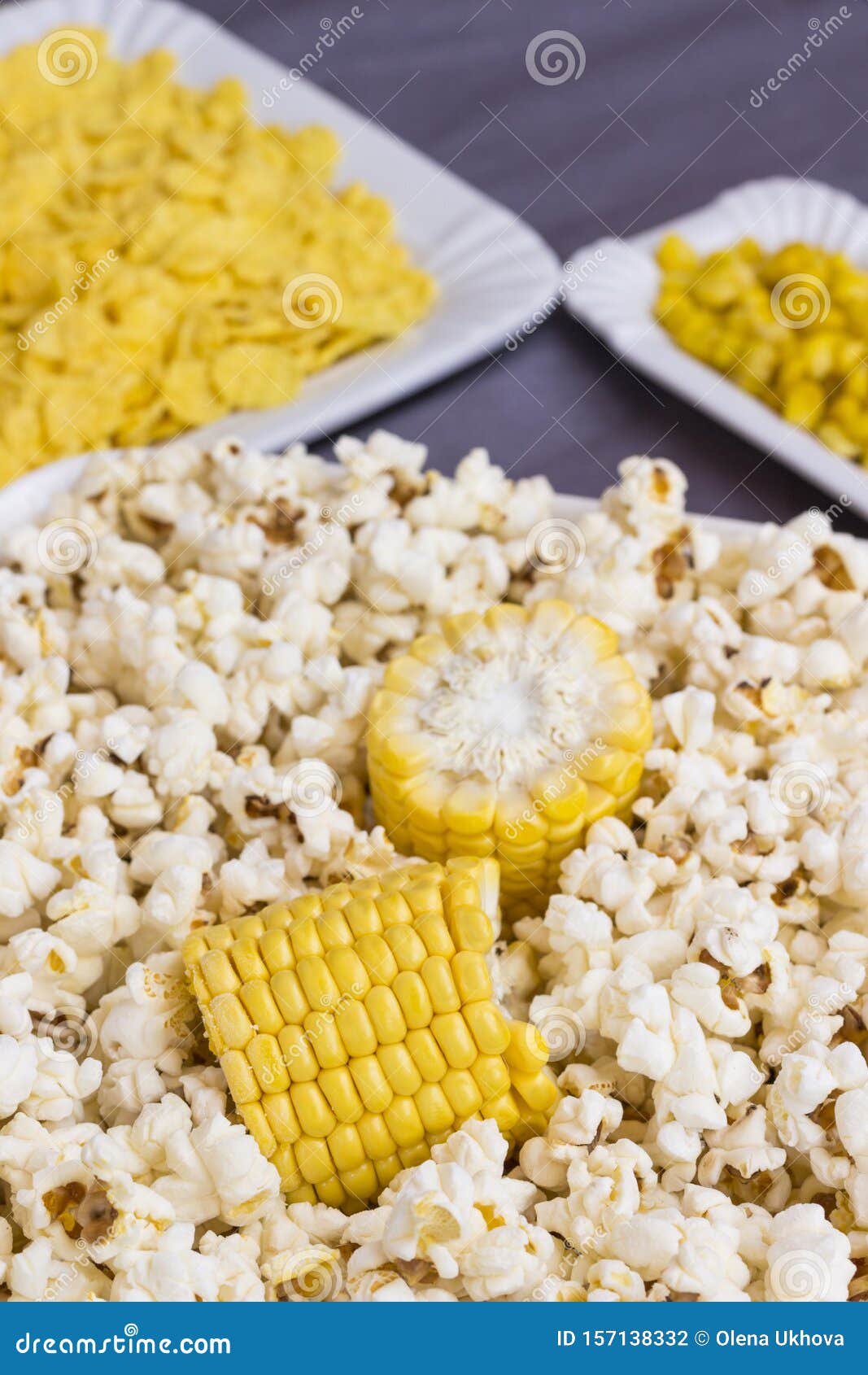 A Set of Products Made from Corn: Popcorn, Boiled Grains, and Cereals ...