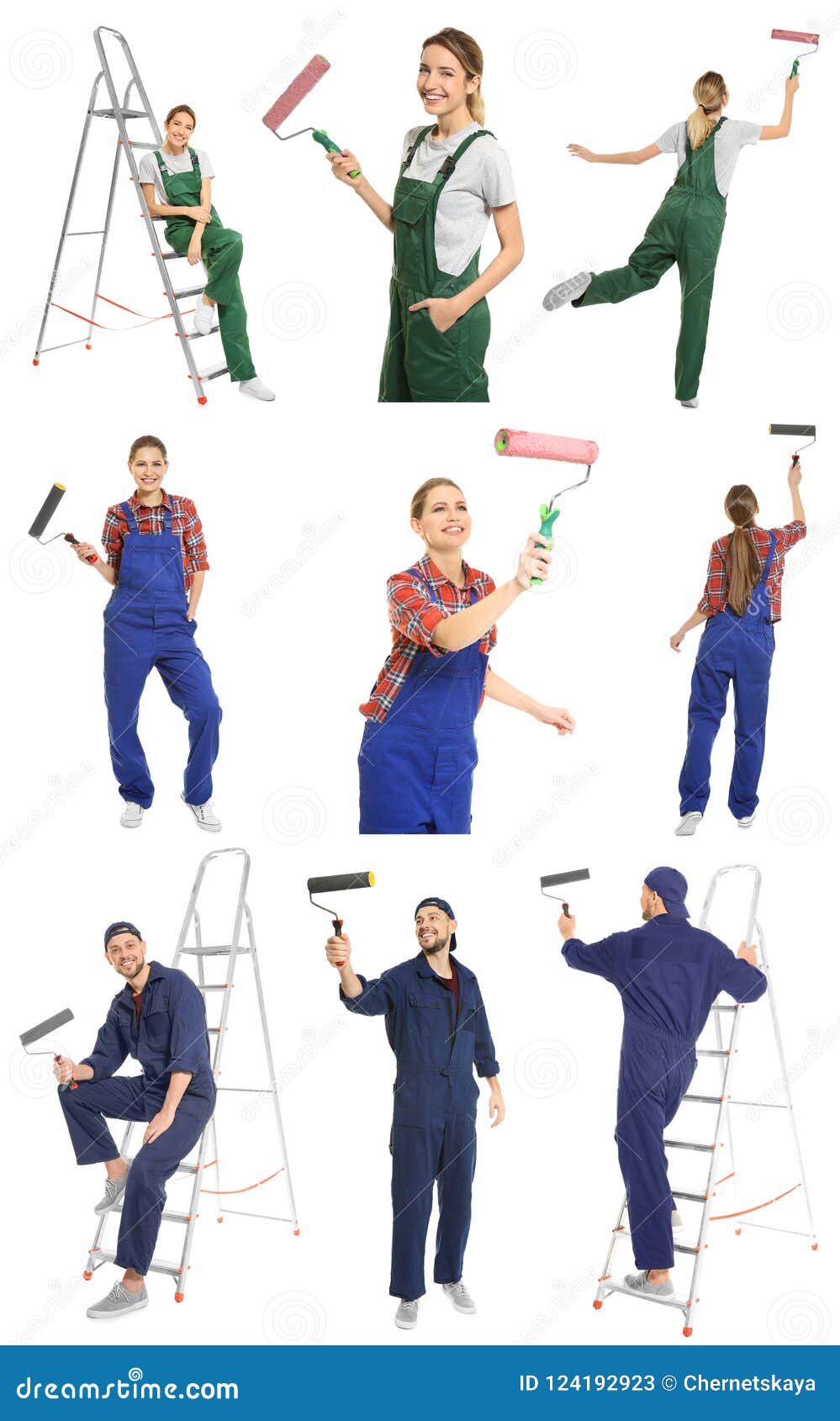 Set with Professional Decorators and Tools on White Background Stock ...