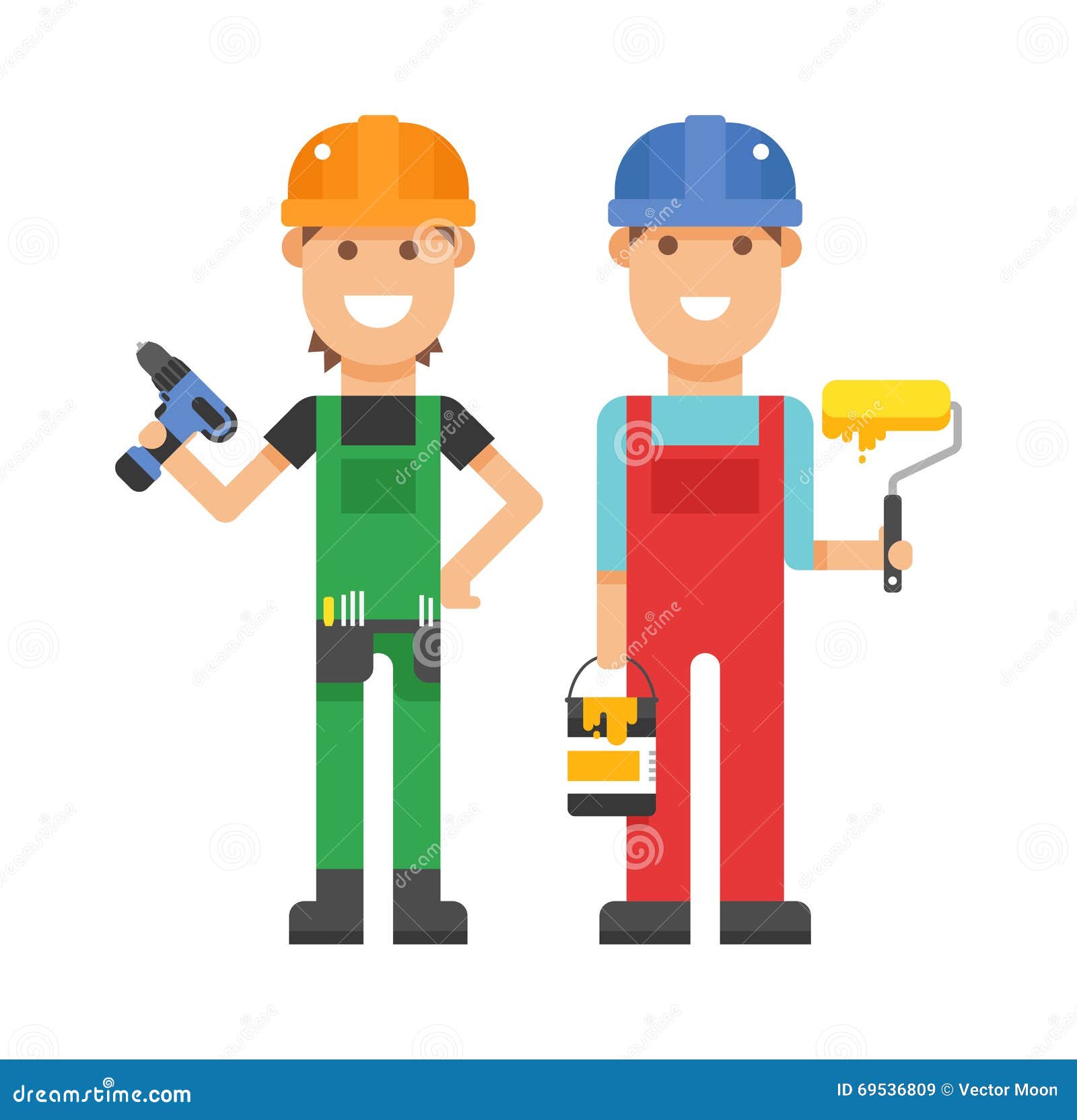 Set of Professional Engineering Workers People Building Team in Helmets ...