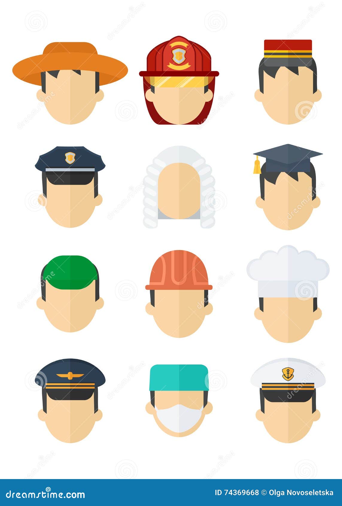 Set of Professional Mans Hats Stock Vector - Illustration of mask ...