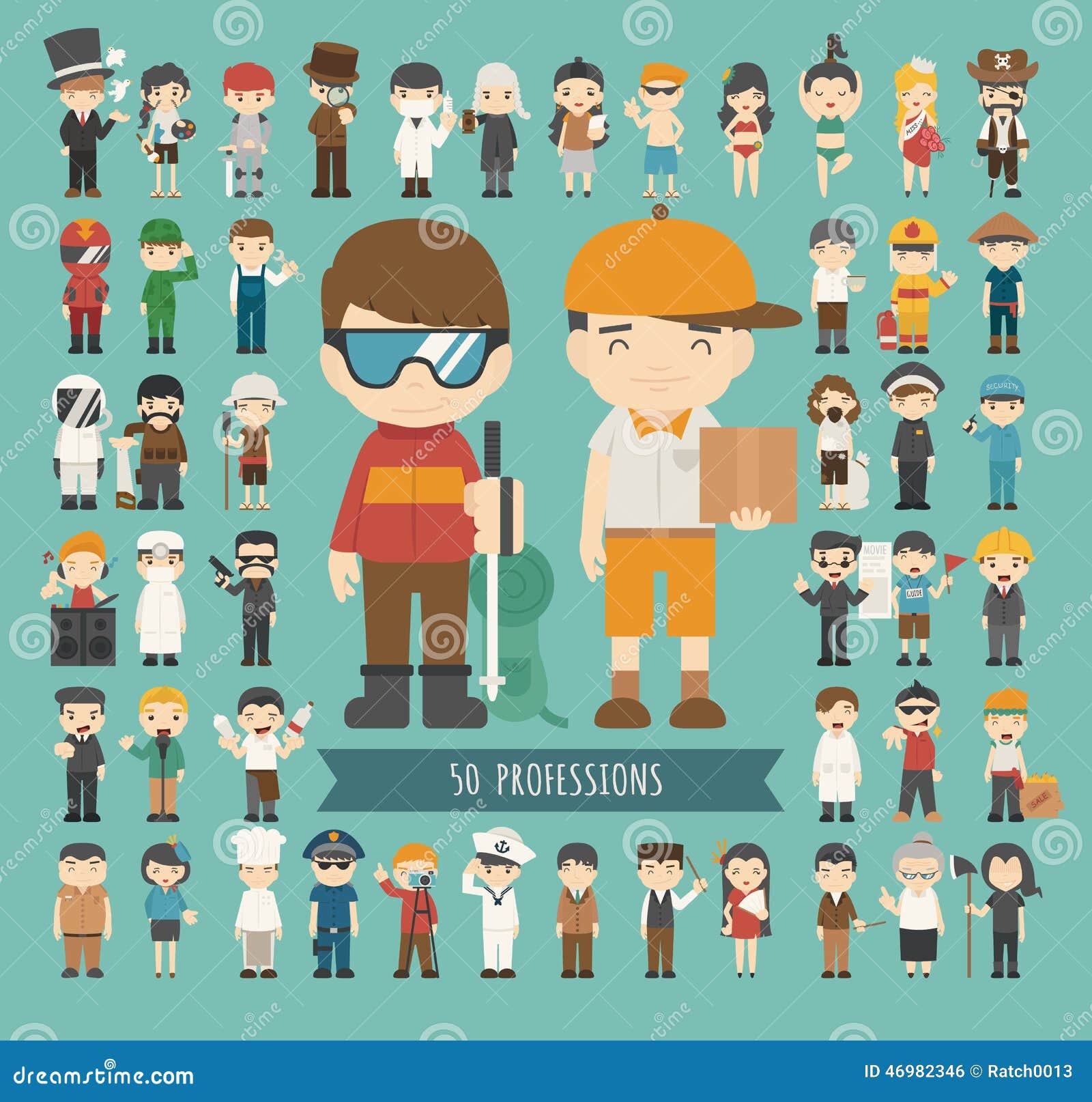 Set of 50 professions stock vector. Illustration of magician - 46982346