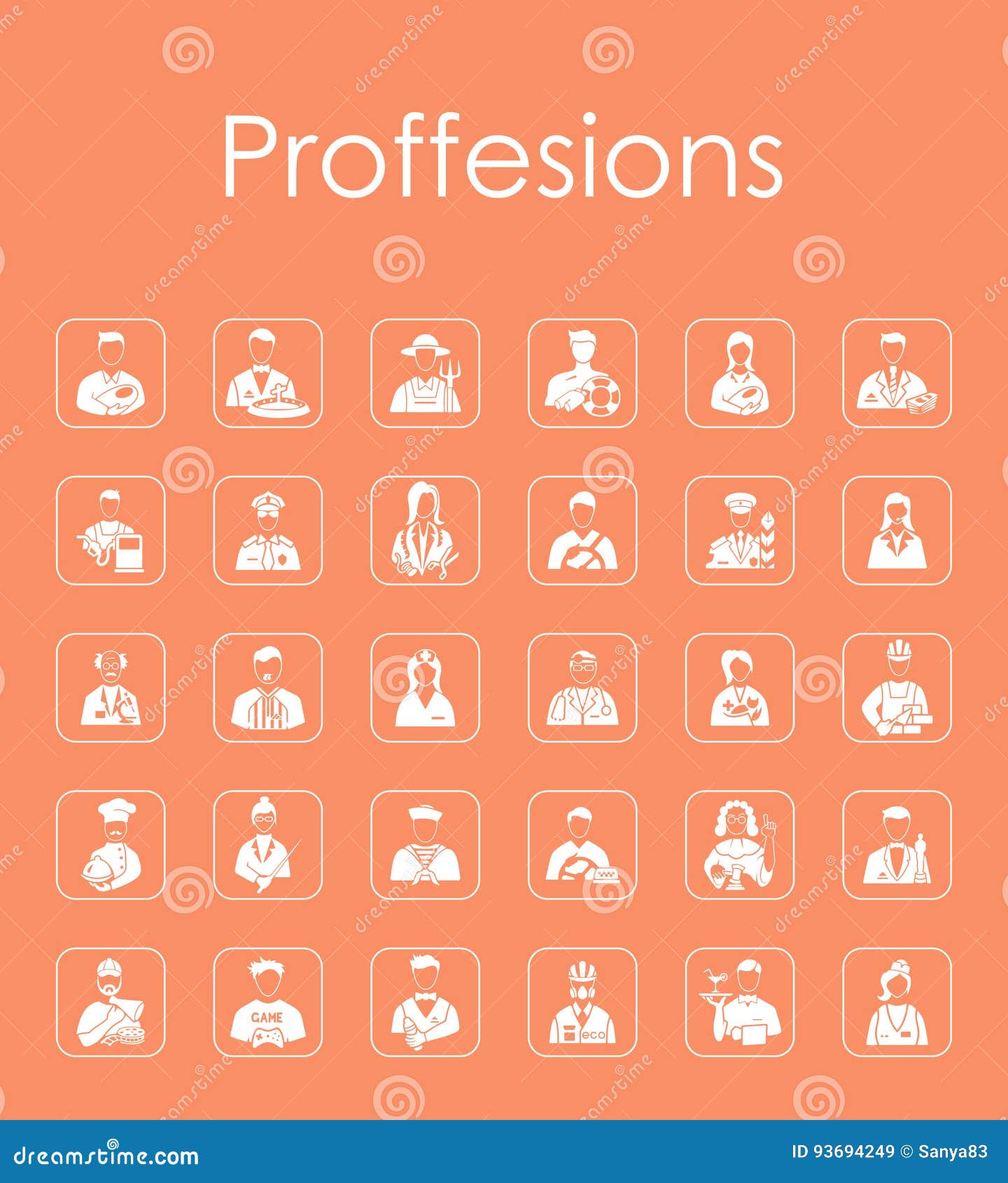 Set of Professions Simple Icons Stock Vector - Illustration of flat ...