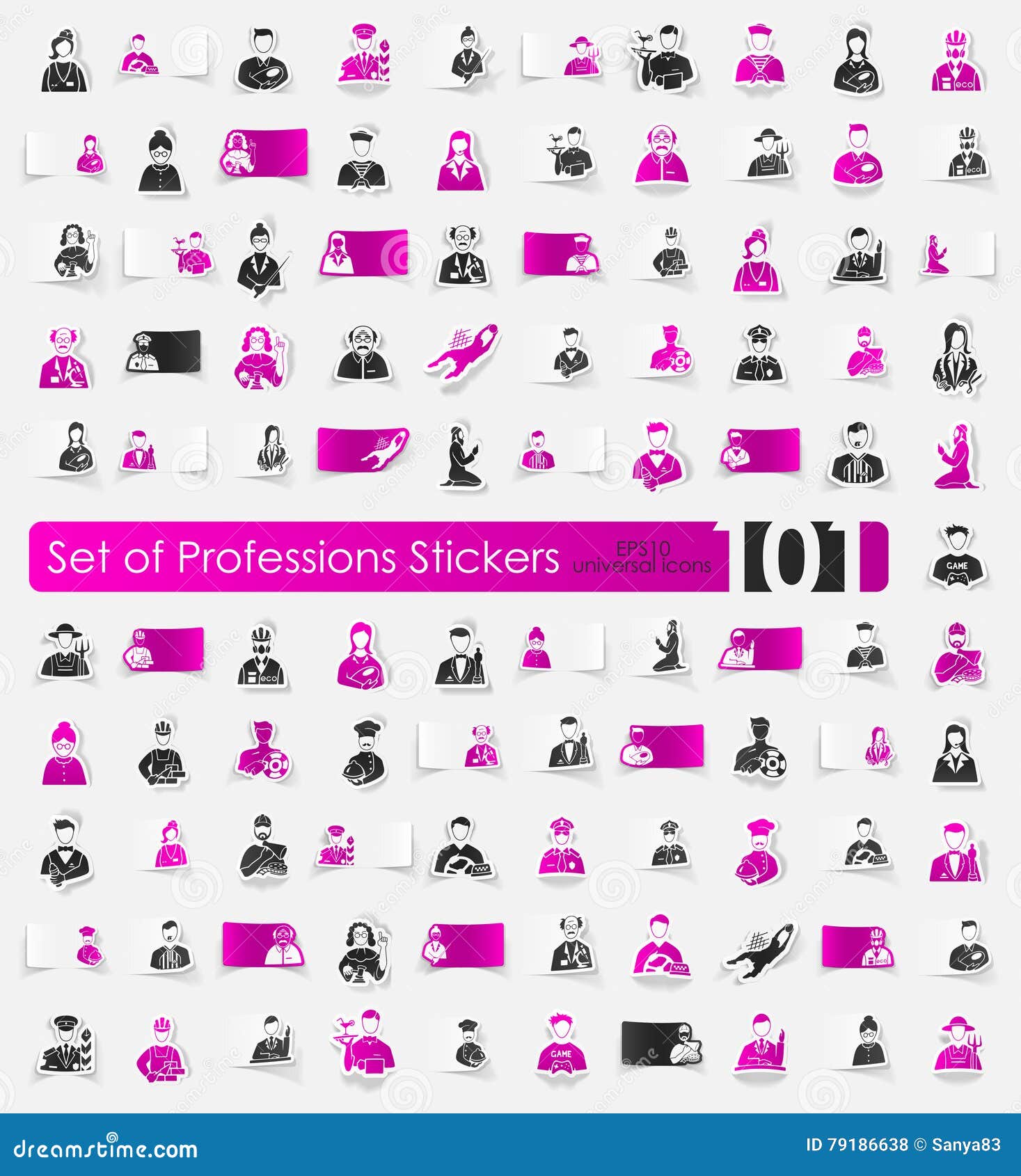 Set of Professions Stickers Stock Vector - Illustration of competition ...