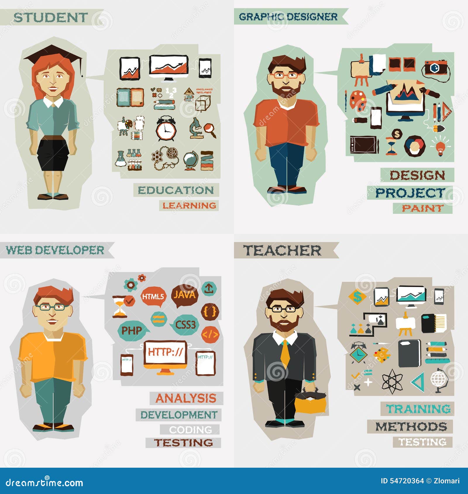 Set of Professions. Student, Graphic Designer, Web Stock Vector ...