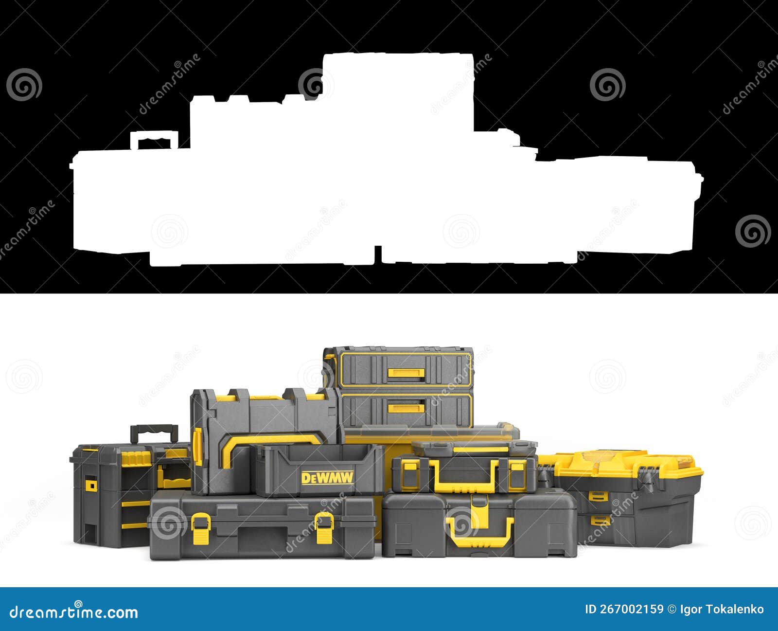 Set of Professionsl Tools Cases 3d Render on White with Alpha Stock ...