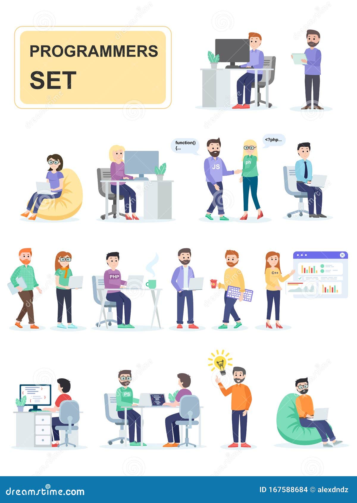 Set Of Programmers Developing Custom Programs Programmer Coder Web Developer Or Software