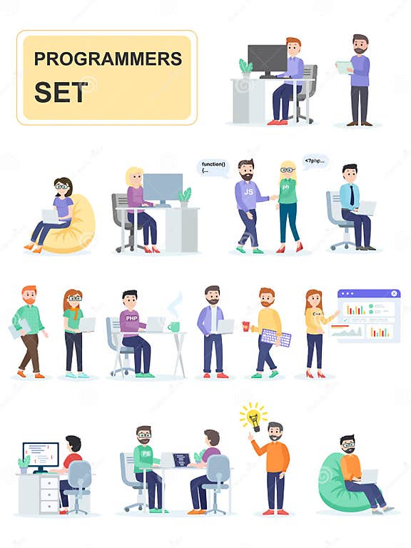Set of Programmers Developing Custom Programs. Programmer, Coder, Web Developer or Software ...