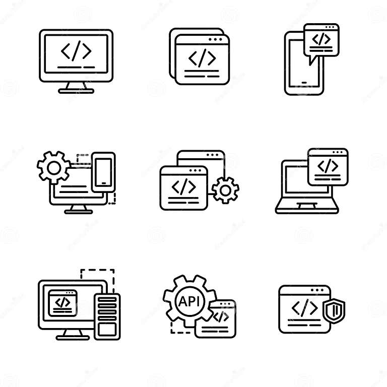 Set of Programming Icons with Linear Style Stock Vector - Illustration ...