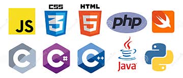 Set of 10 Programming Language Logo Vector Icons: CSS, HTML, Javascript ...