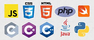 Set of 10 Programming Language Logo Vector Icons: CSS, HTML, Javascript ...