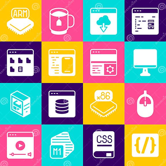 Set Programming Language Syntax, Computer Mouse, Monitor Screen, Cloud Technology Data Transfer ...