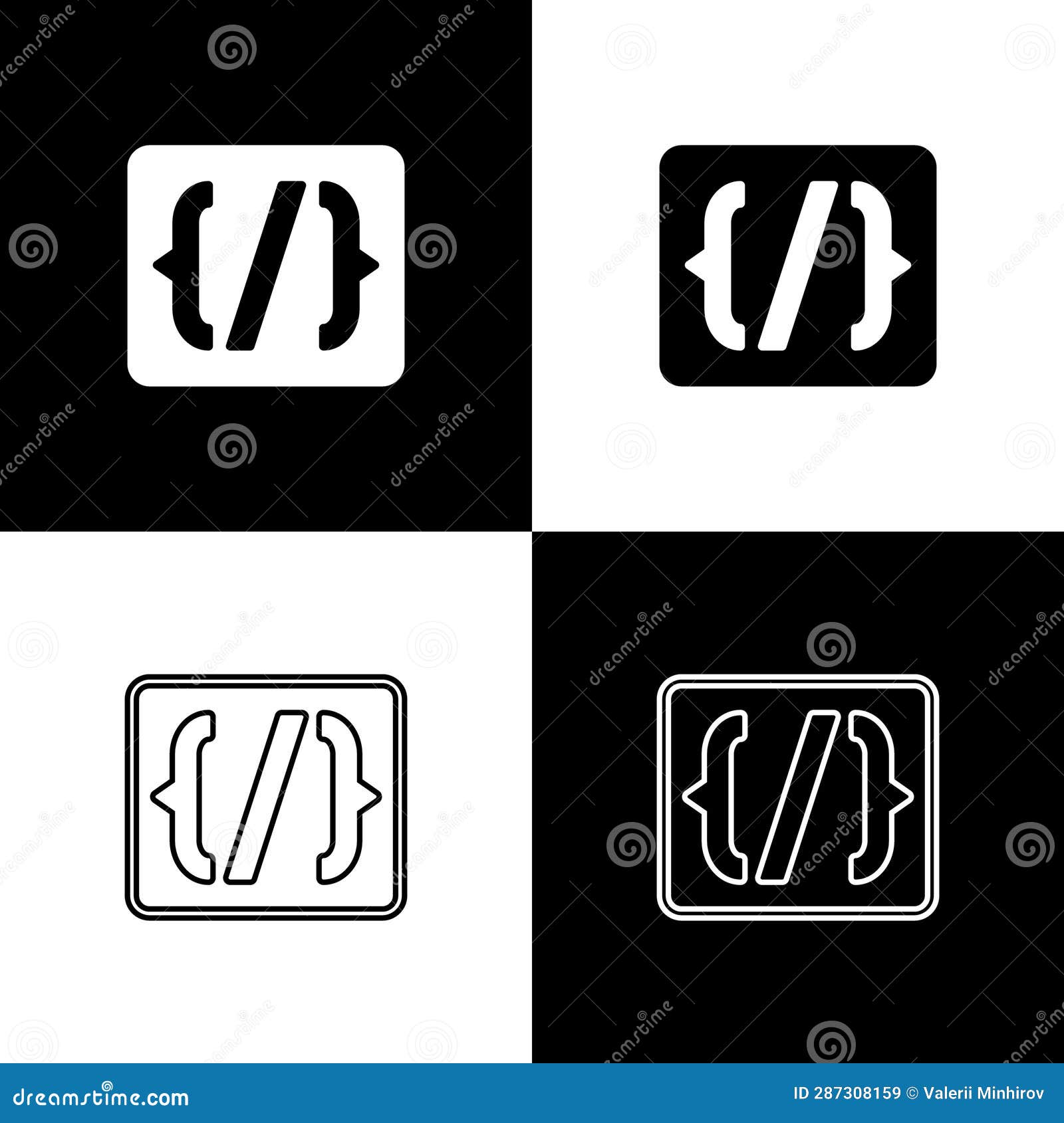 Set Programming Language Syntax Icon Isolated On Black And White